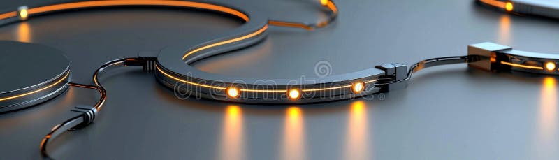 Modern Technology Concept with Futuristic Light Cables on a Smooth Dark ...