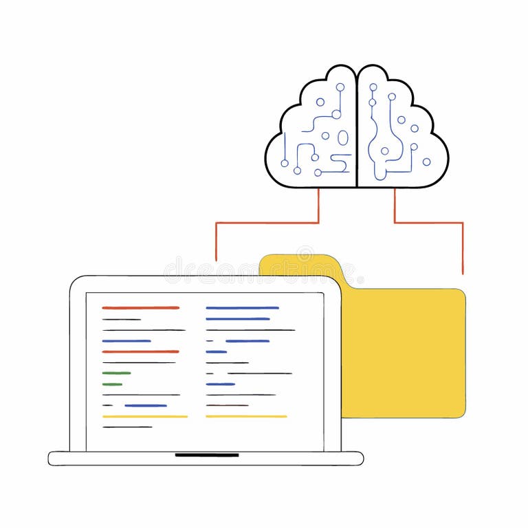 Modern Technology Concept with a Laptop, a Brain Symbolizing AI, and a ...