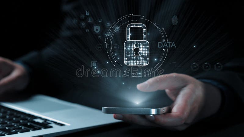 Modern Technology Concept with Smartphone and Digital Lock Icon ...