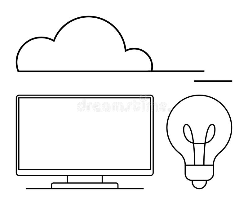 Modern Technology Elements Cloud Computing, Monitor, and Light Bulb for ...