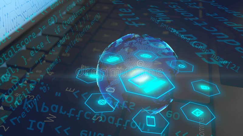 Modern Technology Era, Keyboard with Programming Code and Digital Earth ...