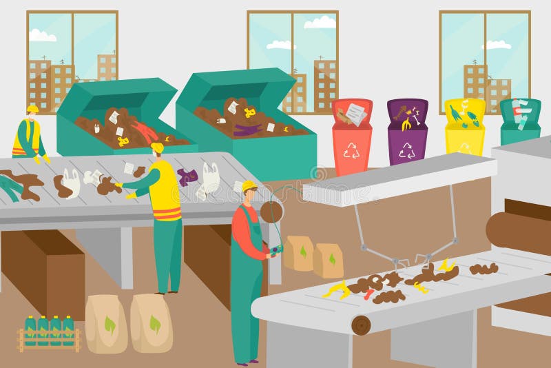 Waste Recycle Plant, Vector Illustration. Trash Recycling Industry ...