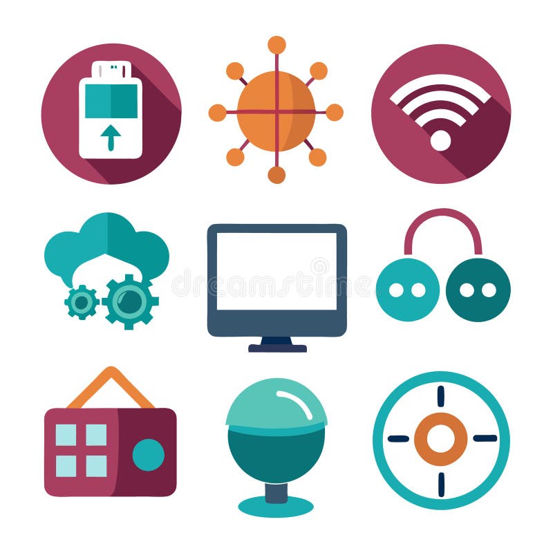 Modern Technology Icon Set with Minimalistic Design Stock Illustration ...