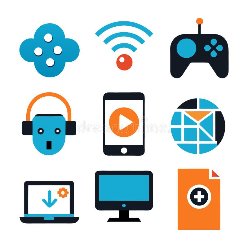 Modern Technology Icon Set with Minimalistic Design Stock Illustration ...