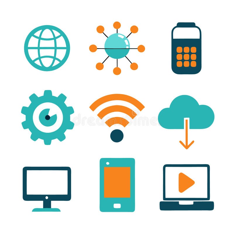 Modern Technology Icon Set with Minimalistic Design Stock Illustration ...