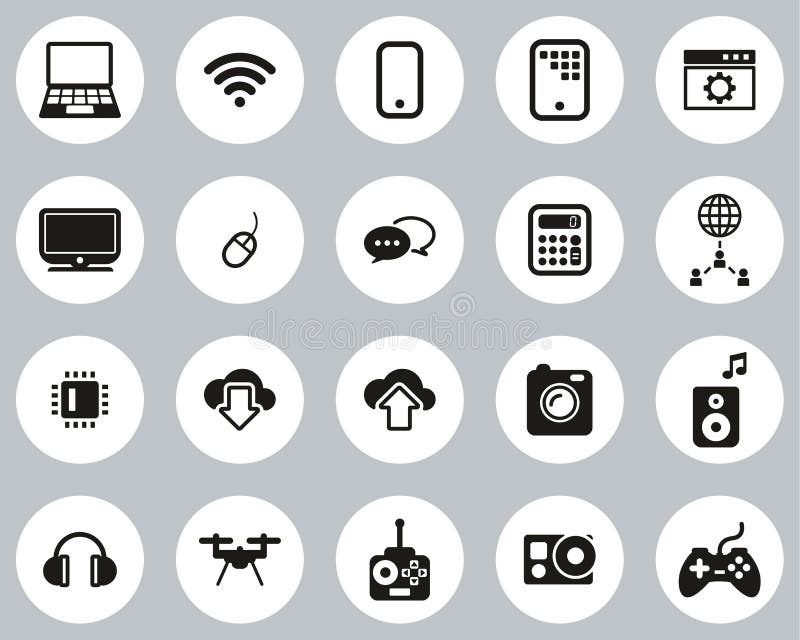 Modern Technology Icons Black & White Flat Design Circle Set Big Stock ...