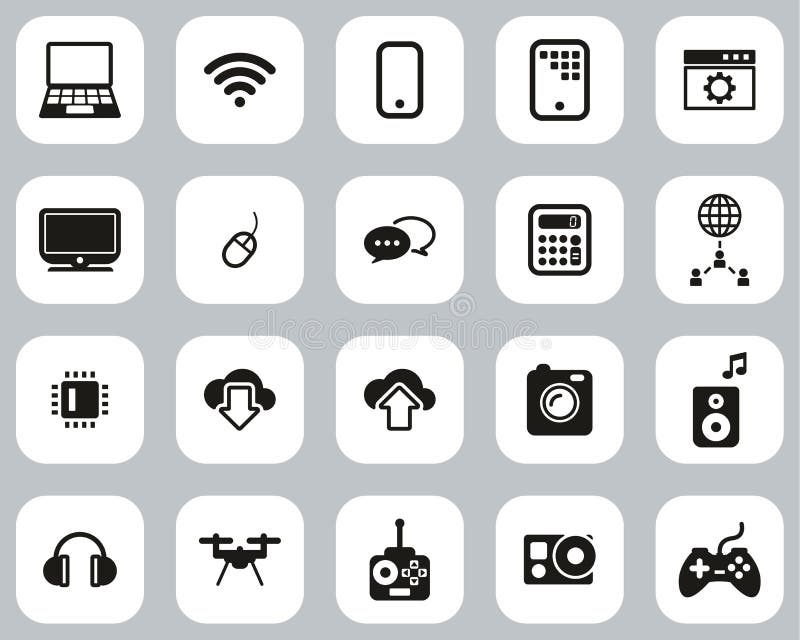 Modern Technology Icons Black & White Flat Design Set Big Stock Vector ...