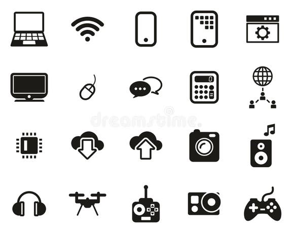 Modern Technology Icons Black & White Set Big Stock Vector ...