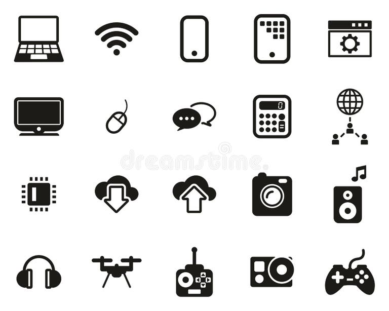 Modern Technology Icons Black & White Set Big Stock Vector ...