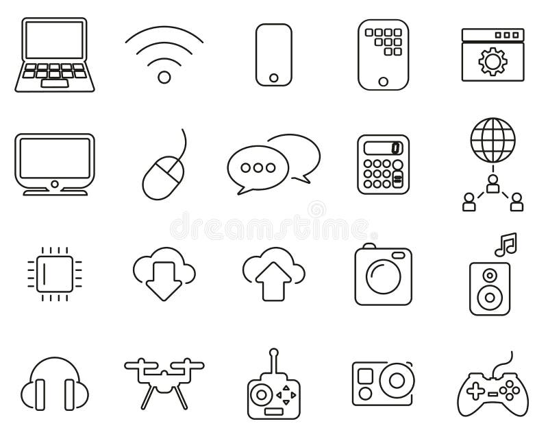 Modern Technology Icons Black & White Thin Line Set Big Stock Vector ...