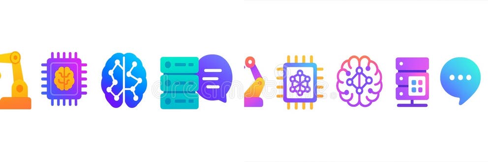 Modern Technology Icons Illustrate Concepts of Automation, Artificial ...