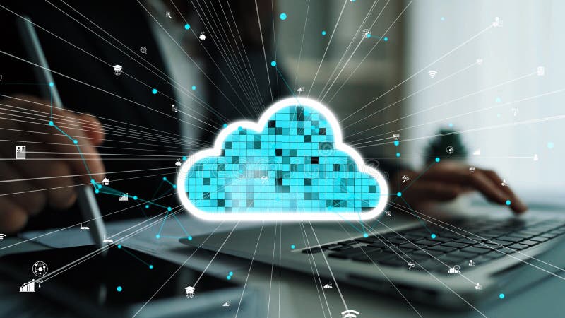 Modern Technology Illustration Featuring Cloud Computing Concepts and Digital Data Transfer with ...