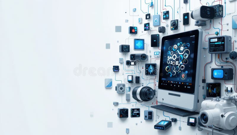 Modern Technology Interface with Diverse Gadgets and Devices on Clean ...