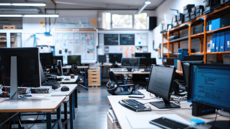 Modern Technology Lab with Computers, Coding Manuals, Robotics Kits ...