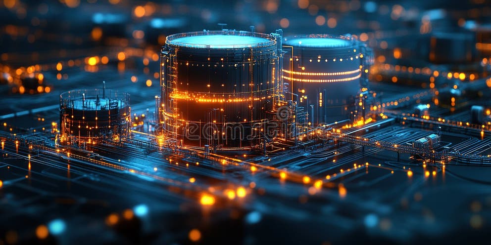 Modern Technology Landscape Showcasing Illuminated Data Centers at ...