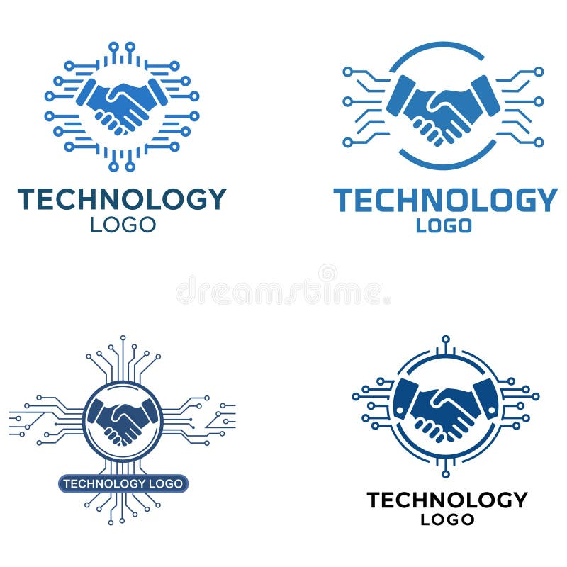 Modern Technology Logo Featuring Handshake and Circuit Design Stock ...