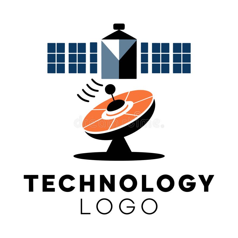Modern Technology Logo Featuring Satellite Dish and Spacecraft. Stock ...