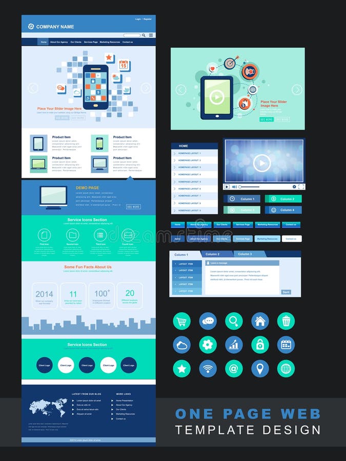 Modern One Page Website Template Design Stock Illustration ...