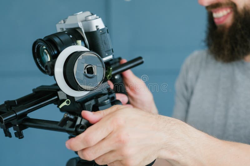 Technology Video Shoot Man Camera Holder Equipment Stock Image - Image ...