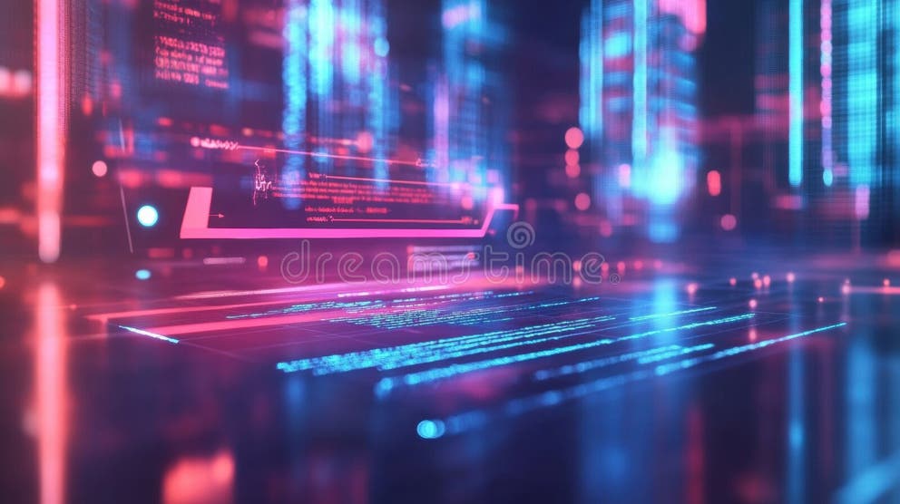 Modern Technology Visualization with Glowing Data Streams in a ...