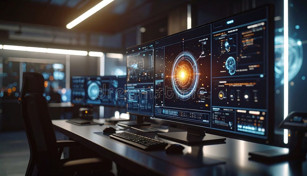 Modern Technology Workspace Highlighting Brain Data and Artificial ...