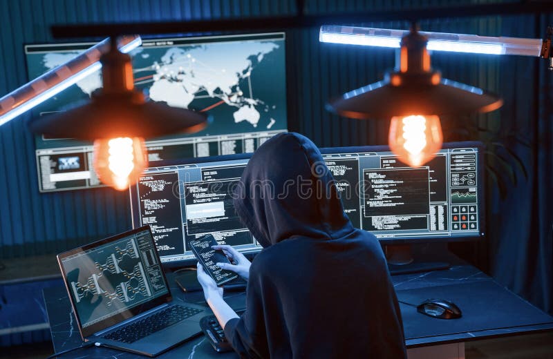 Modern Technology. Young Professional Female Hacker is Indoors by ...