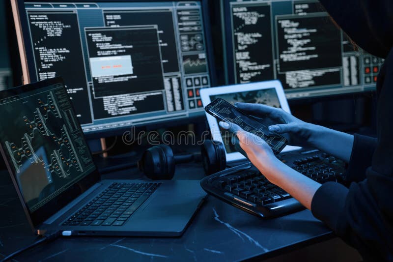 Modern Technology. Young Professional Female Hacker is Indoors by ...