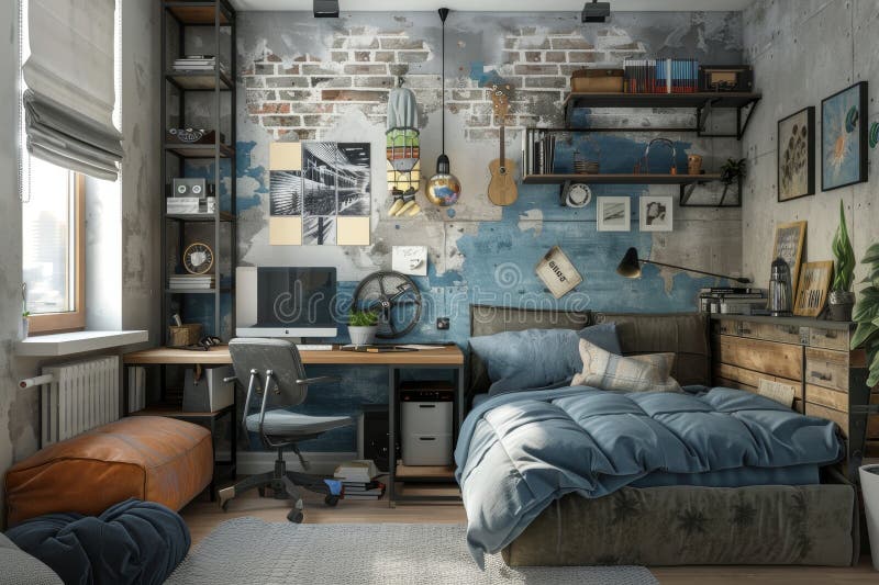 Modern Teenagers Room with Cozy Bed and Functional Workspace for Study ...