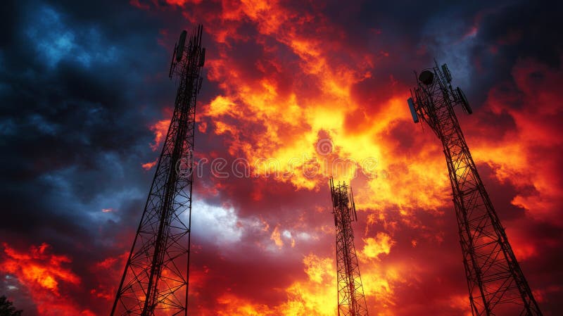 Modern Telecom Towers Featuring 3G, 4G, and 5G Gear Set Against a ...