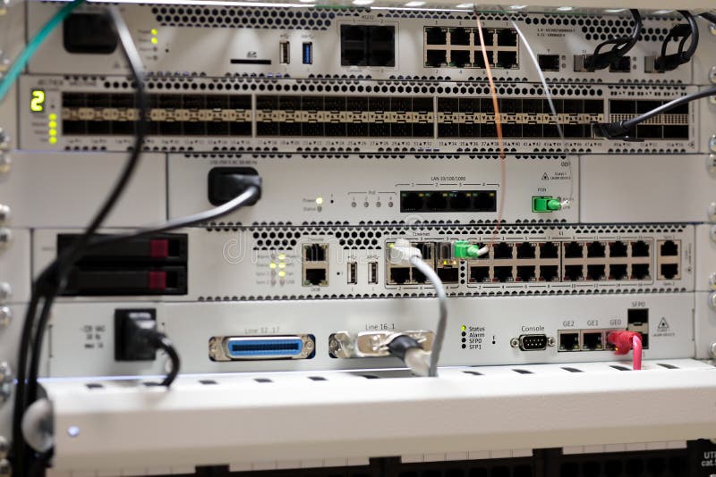 Modern Telecommunication Equipment in a Rack Stock Photo - Image of ...