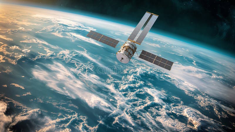 Modern Telecommunication Space Satellite Above the Earth Stock Photo ...