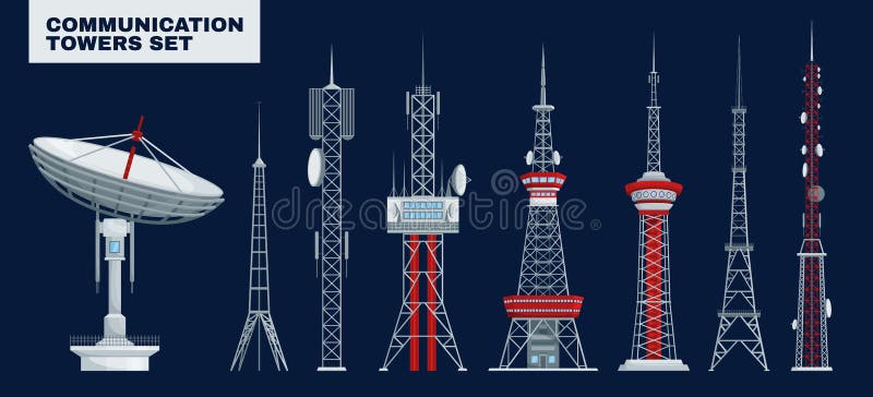 Modern Telecommunication Towers Set Stock Vector - Illustration of ...