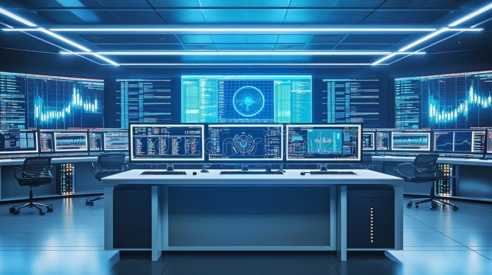 Modern Telecommunications Control Room with Technology Stock ...