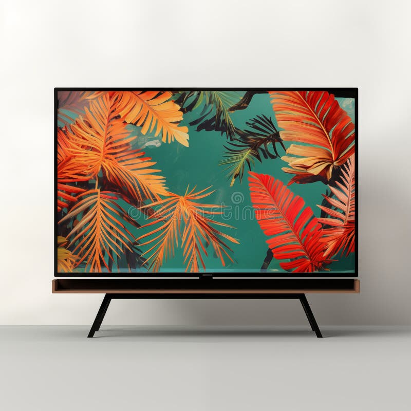 Modern Television Displaying Colorful Tropical Leaves Stock ...