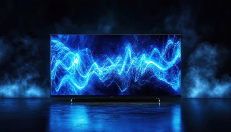 Abstract Blue Wave Patterns Displayed on a Modern Television with a ...
