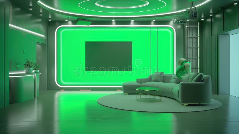 Modern Television Studio with Green Screen and Professional Lighting ...