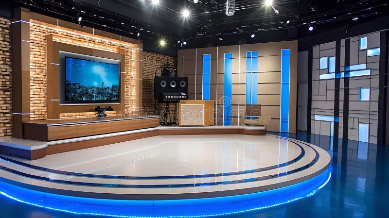 Modern Television Studio Set before the Broadcast. Empty TV Show Scene ...