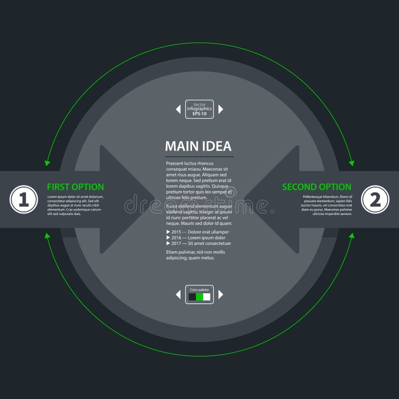 Modern Template with Big Circle and Two Options in Flat Style on Dark ...