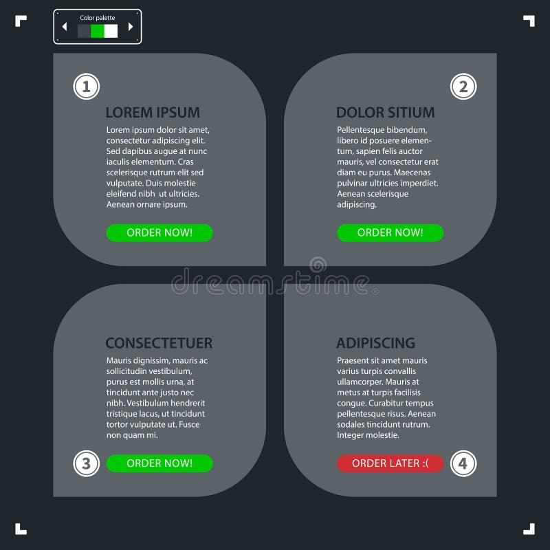 Modern Template with Four Options in Flat Style on Dark Gray Background ...