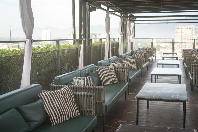 Modern terrace lounge stock image. Image of enjoy, tables - 336115857