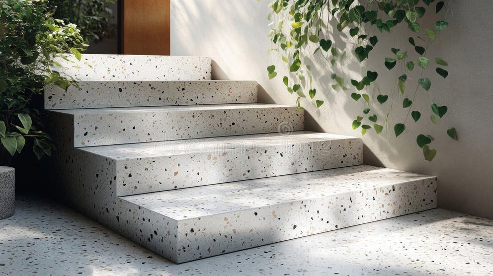 Modern Terrazzo Steps with Greenery Stock Illustration - Illustration ...