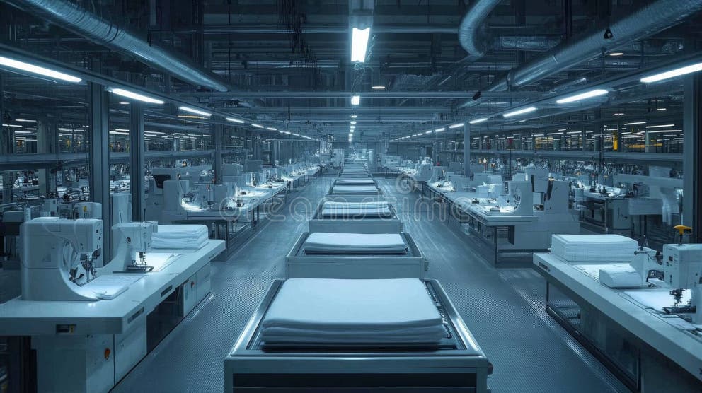 Modern Textile Factory Interior with Rows of Sewing Machines Stock ...