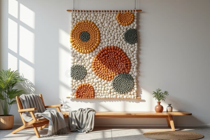 Modern Textile Wall Art with Geometric Design in Minimalist Living Room ...