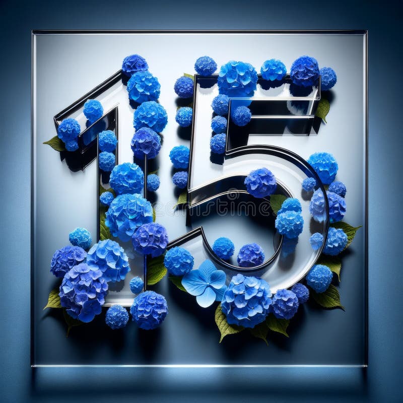 Modern 15th Anniversary Framed with Blue Hydrangeas Stock Illustration ...