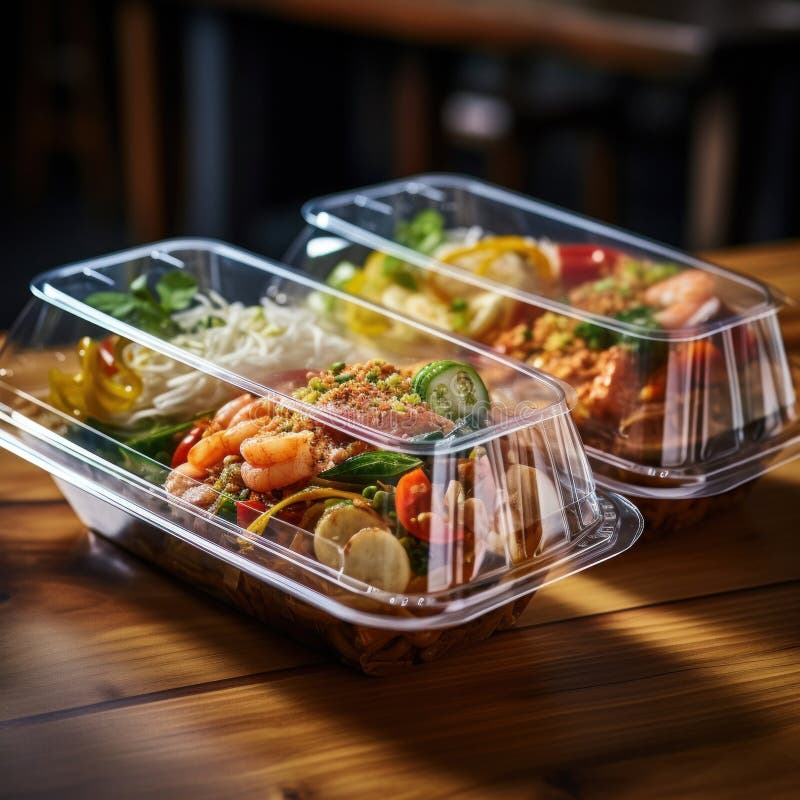 A Modern Thai Food Lunch Boxe in Plastic Packages Stock Illustration ...