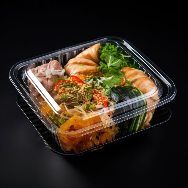 A Modern Thai Food Lunch Boxe in Plastic Packages Stock Illustration ...