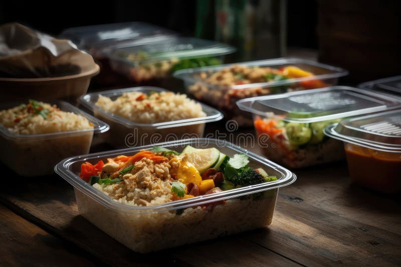 Modern Thai Food Lunch Boxes in Plastic Packages. AI Generated Stock ...