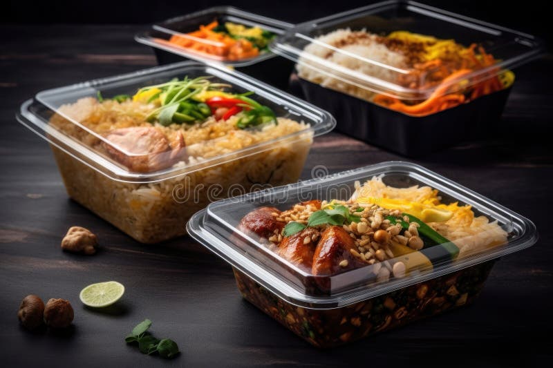 Modern Thai Food Lunch Boxes in Plastic Packages. AI Generated Stock ...