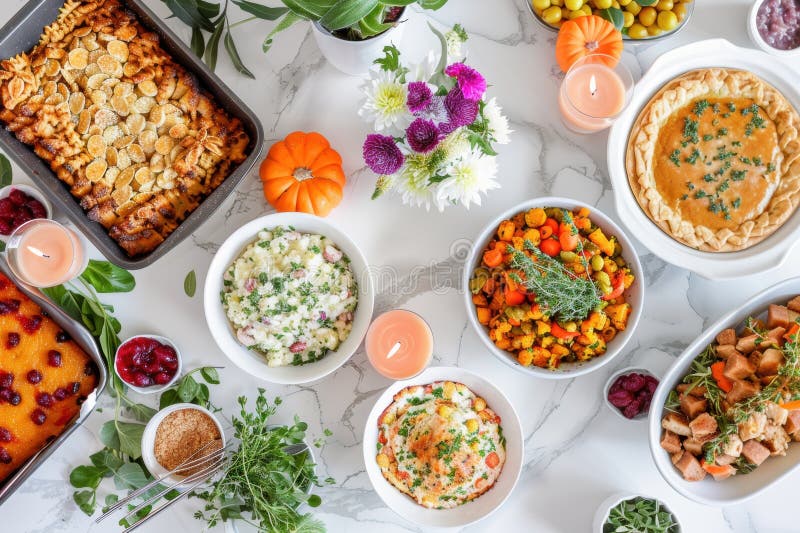 Modern Thanksgiving Buffet with Traditional and Plant-Based Dishes in ...