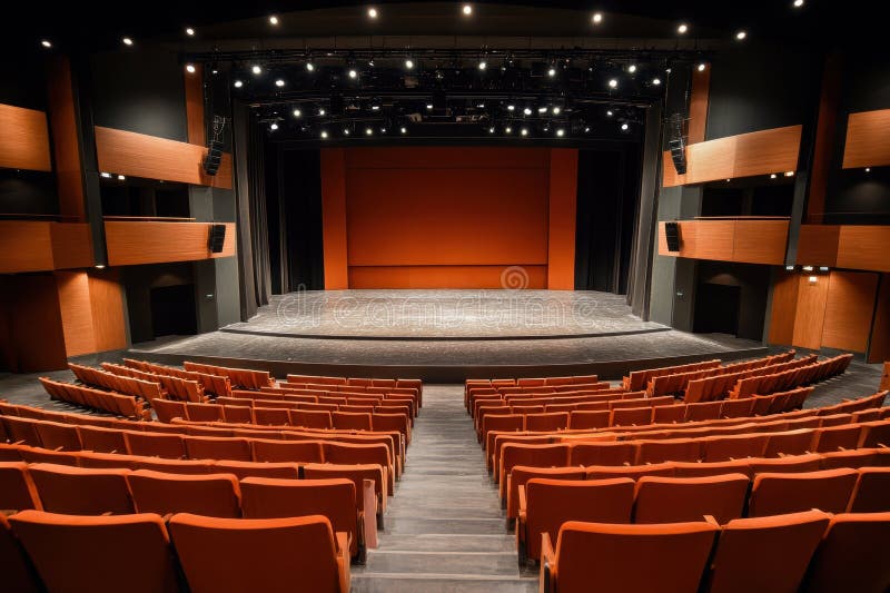 Modern Theater with Empty Seats and Bright Stage Ready for Performance ...